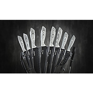 Keewah 19 Pieces Kitchen Knife Set, 15 Stainless Steel Knives with Wood Texture Handle, Acrylic Stand, Scissors, Peeler and Knife Sharpener