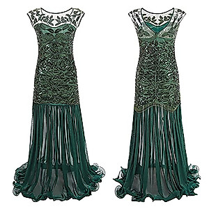MIASHUI Womens Dress Women's Dress Vintage 1920s Sequin Beaded Tassels Party Night Long Maxi Dress Womens Summer Dresses Green