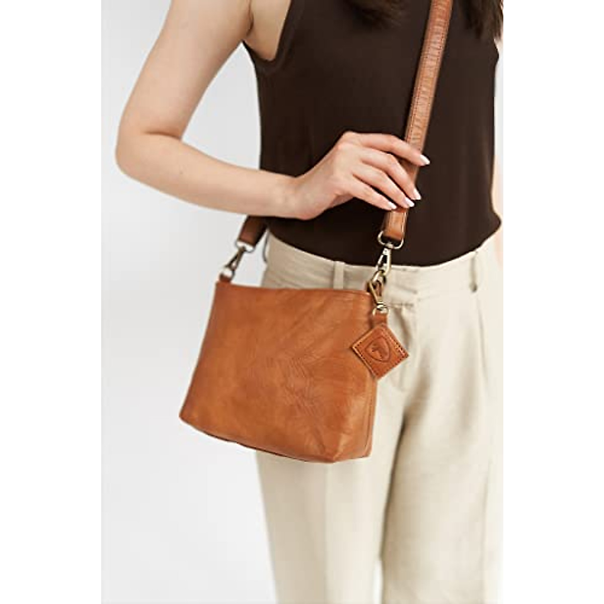 BERLINER BAGS Vintage Leather Shoulder Bag Marbella, Small Crossbody Handbag for Women - Brown