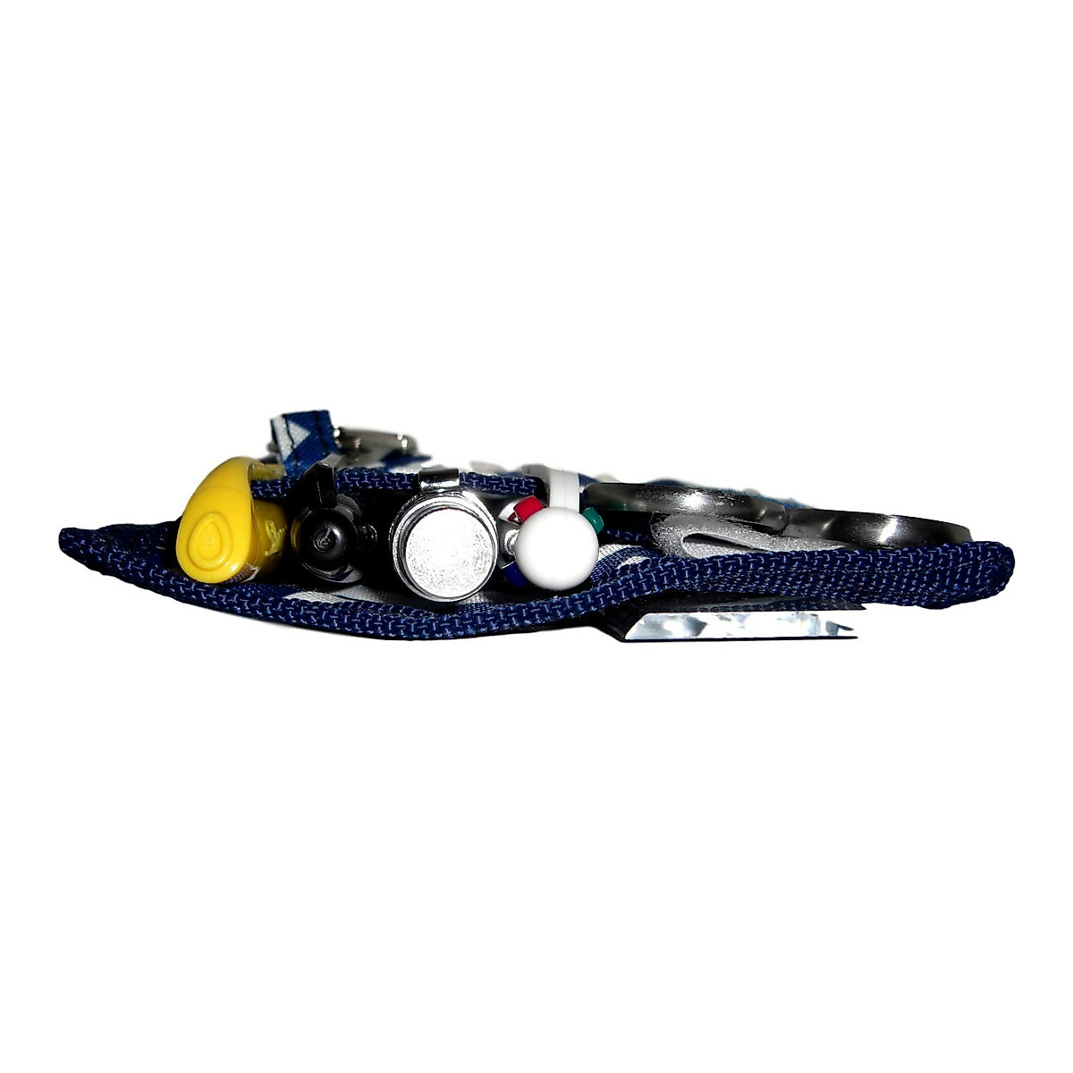 6 Piece Protective Lab Coat Pocket Organizer Kit has Fashionable Blue Chevron Pattern. 6 Pockets Packed With Needed Accessories