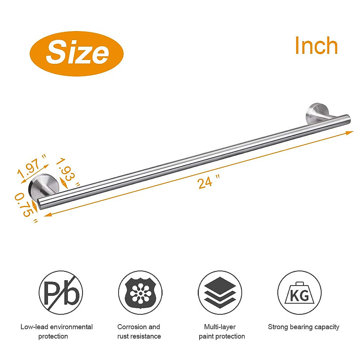 TocTen Bath Towel Bar - Thicken SUS304 Stainless Steel Bathroom Towel Holder, Towel Rod for Bathroom Heavy Duty Wall Mounted Towel Rack Hanger (24IN, Brushed Nickel)