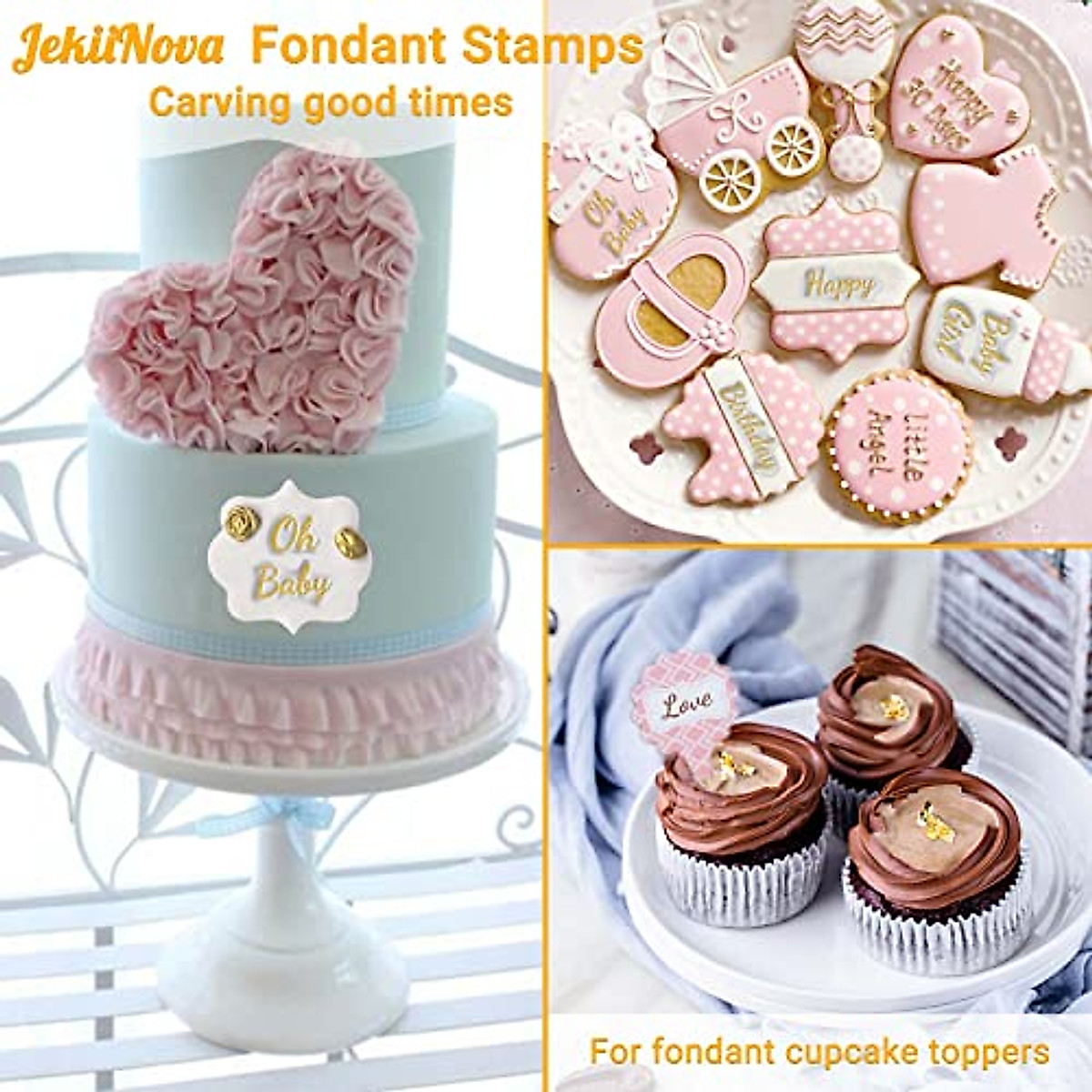 4PCS Alphabet Cake Stamps Tool for Fondant Cookie Biscuit, Pretty Handwriting Food Grade Fondant Letter Stamp Uppercase Extra Spare Lowercase Numbers Words Reusable Cookie Stamp for Christmas Party