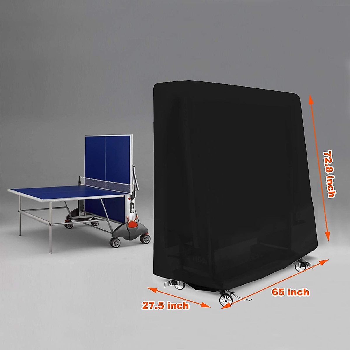 Ping Pong Table Cover Outdoor Waterproof Table Tennis Cover Folding Table Tennis Cover 72.8 x 65 x 27.5 in Black
