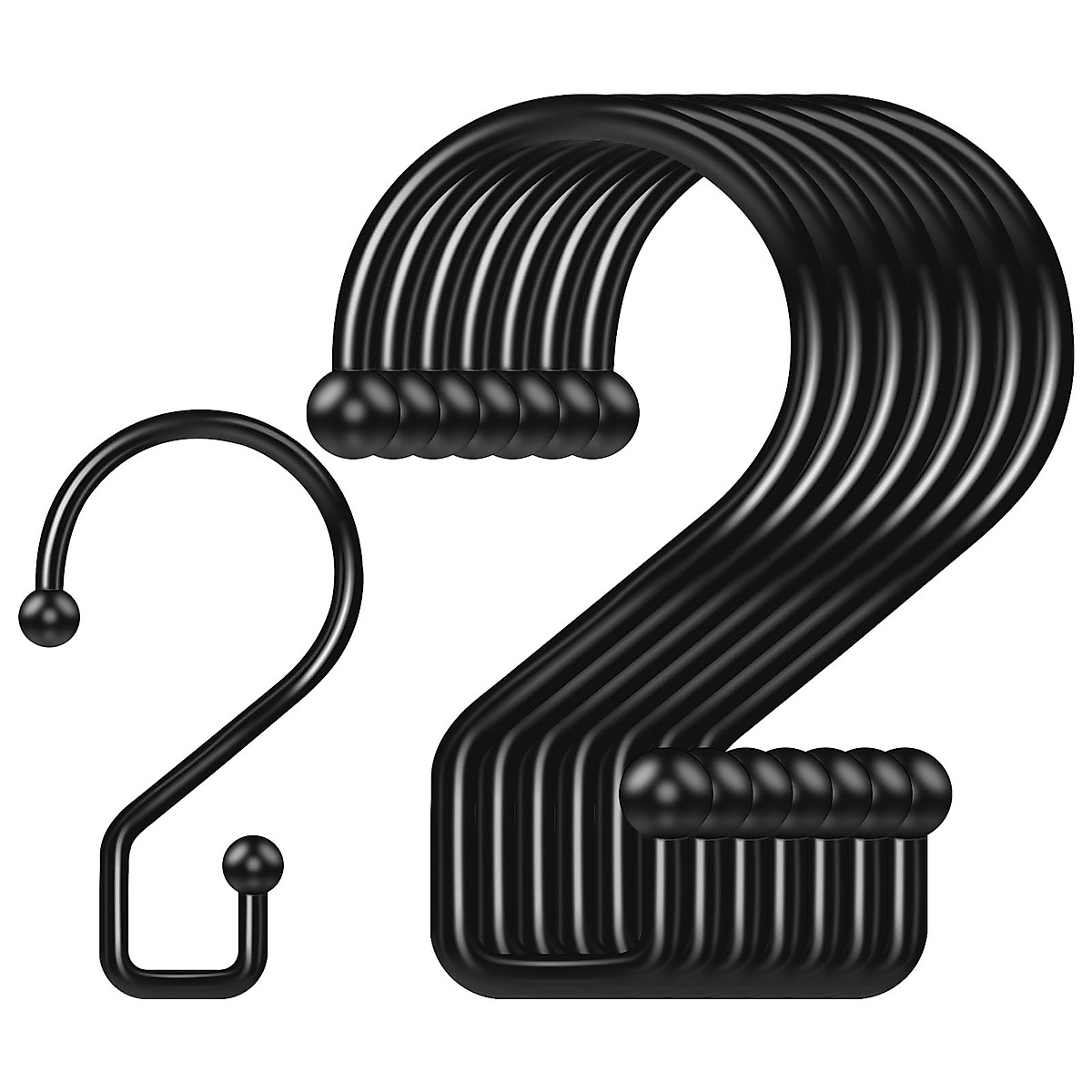 Waitkey 8 Pcs S Hooks for Hanging, 3 inch S Shaped Hooks Stainless Steel Multi-Functional Metal Hanging Hooks for Hanging Shower Curtain, Pots, Pans, Jeans, Towels, Bags, Jewelry (Black)