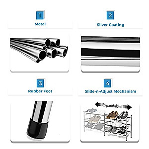 USTECH 3 Tier Adjustable, Expandable Shoe Rack Storage Organizer | Portable, Large, Free Standing Closet Shelf for Bedroom and Entryway | Metal Shoe Shelf for Kids and Adults | 12 Pairs of Shoes