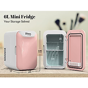 NXONE Mini Fridge,6 Liter/8 Can AC/DC Small Refrigerator,Portable Thermometric Cooler and Warmer Freezer Skincare fridge for Foods,Beverage,Medications, Home,Bedroom,Dorm,Office and Car