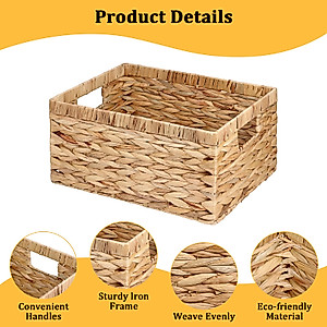 Wicker Baskets for Storage Organizing - 3 Pack Large Wicker Bins ＆ Medium Water Hyacinth Storage Baskets with Small Hand Woven Baskets for Home Organization Pantry Shelf