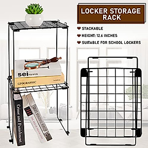 Nuenen Stackable Locker Shelf for School Locker Organizer Shelf Metal Locker Accessories for Home Office School File Document Book Magazine Desktop Decors Supplies, 11.8x9.8x12.99 Inch (Black, 8 Pcs)