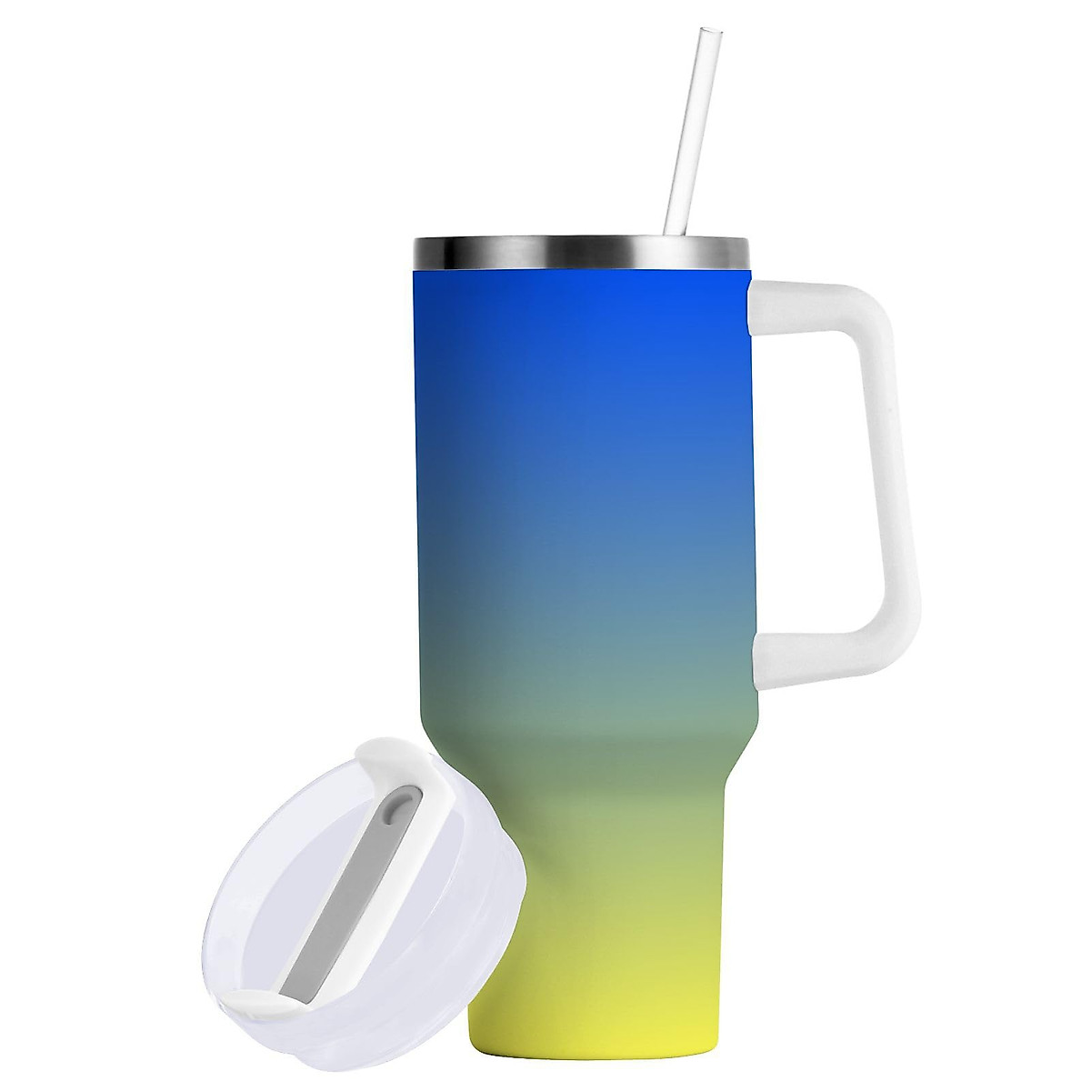 MCHIVER Blue Yellow Gradient 40 oz Tumbler with Handle and Straw Stainless Steel Vacuum Water Bottle Leak-proof Travel Coffee Mug Insulated Cup for Office Home Car