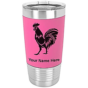LaserGram 20oz Vacuum Insulated Tumbler Mug, Rooster, Personalized Engraving Included (Silicone Grip, Pink)