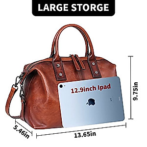 Iswee Genuine Leather Women Handbag Soft Satchel Totes Top Handle Shoulder Bag Cross Body Purses Work Bags Fashion (Brown)
