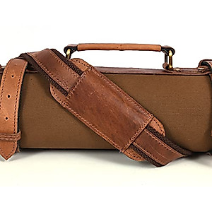 Leather Canvas Knife Roll Storage Bag Expandable 10 Pockets Detachable Shoulder Strap Travel-Friendly Chef Knife Case Roll By Aaron Leather Goods (Cleveland, Canvas Leather)