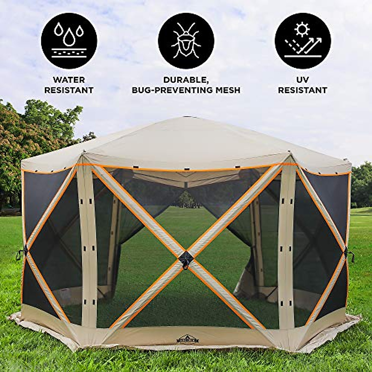Hike Crew 6-Panel Pop-Up Screen House Gazebo 140x140 Inch – Instant Setup 6-Sided Hub Tent UV Resistant (SPF 50+) Fits 9 People Heavy Duty 210D Material – Includes Carry Bag & Ground Stakes