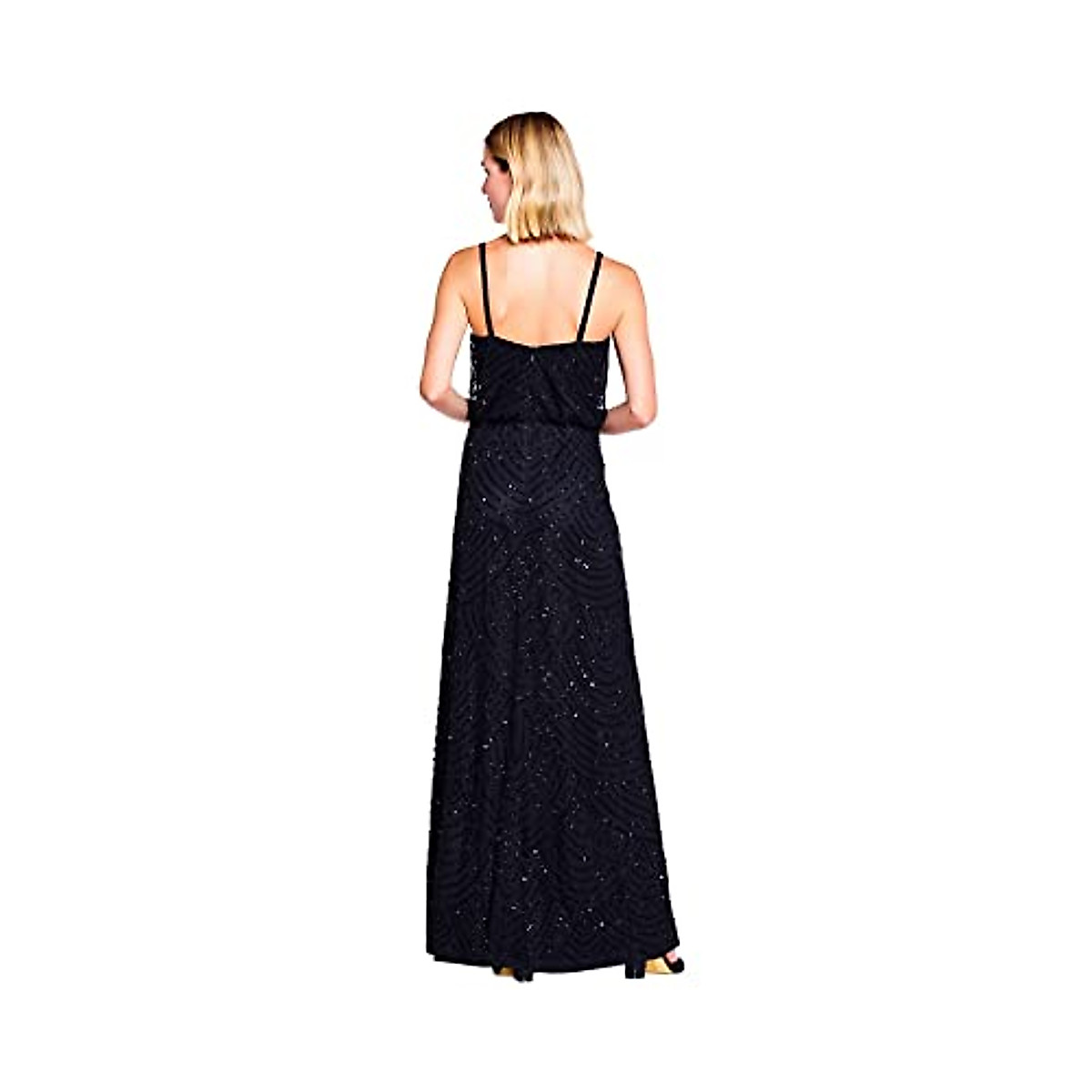 Adrianna Papell Women's Long Beaded Blouson Gown, Black, 16