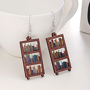 RINHOO FRIENDSHIP Book Earrings for Women Book Shelf Earrinfs for For Book Lovers Gifts for Book Lovers Women Bookshelf Acrylic Dangle Earrings (Bookcase)
