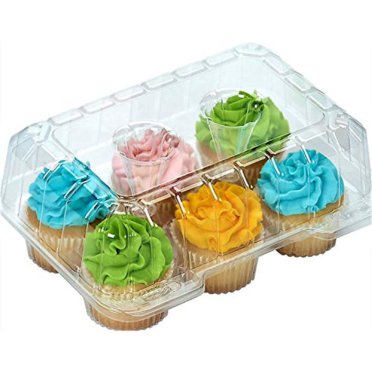 Cupcake Boxes 6 Count - MADE IN USA - Stylish Clear Plastic Cupcake Containers for Displaying & Transporting- Durable Cupcake Holders with 4" High Dome for High Toppings- Each Cup Cake Box Holds 6 Cupcakes- 12 Pack