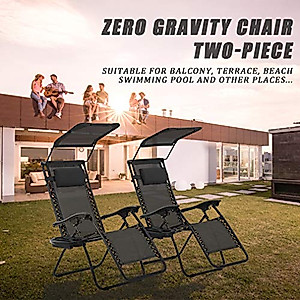 Vnewone Zero Gravity Folding Outdoor Anti Reclining Lounge Deck Foldable Yard with Pillow Cup Holder and Canopy, Black
