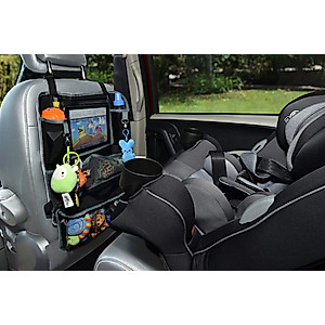 Jeep J is Deluxe Backseat Car Organizer, Kickmat Seat Protector, Universal Design with Pockets, Bottle Holder, Touch Screen Enabled Tablet Holder and Removable Travel Pouch, Snack, Toys, Gadget