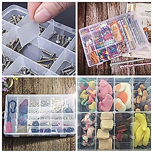 VIUJUH 36 Grids Clear Plastic Bead Organizer Jewelry Storage Box for Bead Storage, Felt Board Letters, Fishing Tackle, Loom Bands, Craft, Rock Collection with Adjustable Dividers (4 Packs)