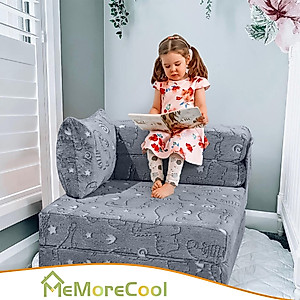 MeMoreCool Kids Floor Mattress Glow in Dark, Child Fold Up Sofa Couch Convertible Futon Folding Chair Bed Sleeper for Baby Playroom(Glowing Dinosaur)