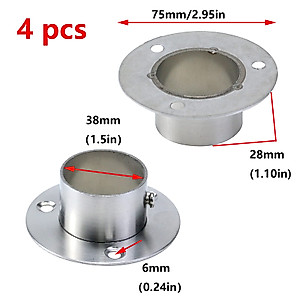Antrader 4-Pack Stainless Steel Closet Rod Flange 1.5 Inch Dia. Adjustable Socket Bracket Support Holder for Pipe（Silver）