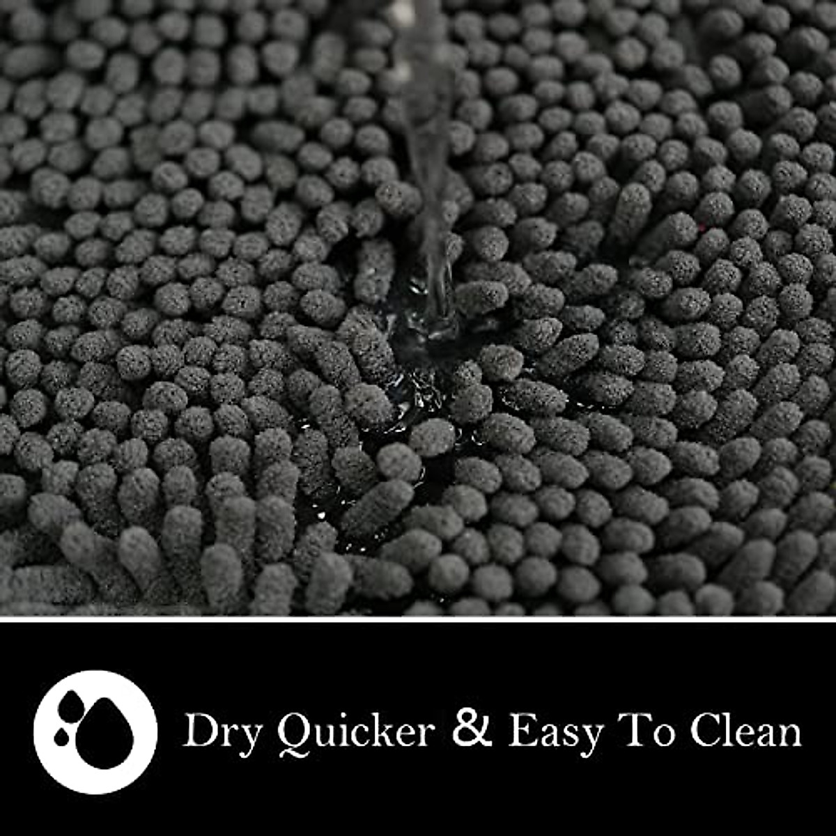 AINAHYVA Bathroom Rugs Chenille Bath mat 3 Piece Set, Super Absorbent, Strong PVC Non Slip Backing, Bath mats for Bathroom,Plush Shaggy,Thick, Machine Washable,Bathtub, Shower, Toilet, Dark Grey