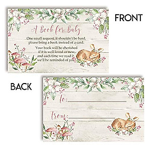 Little Deer Forest Themed “Bring A Book” Cards for Girl Baby Showers, 20 2.5 by 4 Inch Double Sided Insert Cards by AmandaCreation, Invite Guests to Bring A Book for the Baby