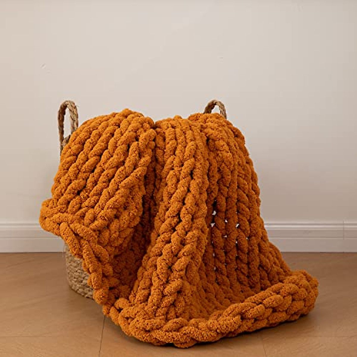 Chunky Knit Blanket Soft Chenille Yarn Knitted Throw Blanket 50"X60" Handmade Cable Warm Thick Giant Blanket for Couch Bed Trips (Burnt Orange, Throw 50“x60”)