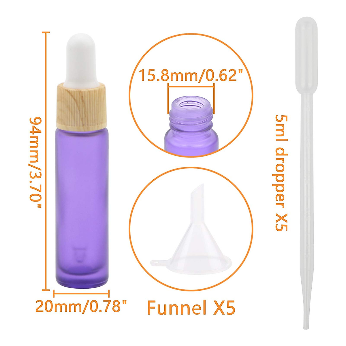 Ellbest 10ml Essential Oil Dropper Glass Bottle 10pcs Colorful Dropper Bottles with Eye Dropper for Travel, Carrying Outside (Matte Purple)
