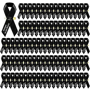 100 Pcs Funeral Ribbons Memorial Ribbon Funeral Pins Classic Memorial Service Respect Meditation Personalized Ribbon Bow with Safety Pins for Mourning Remembrance Day Funeral Event