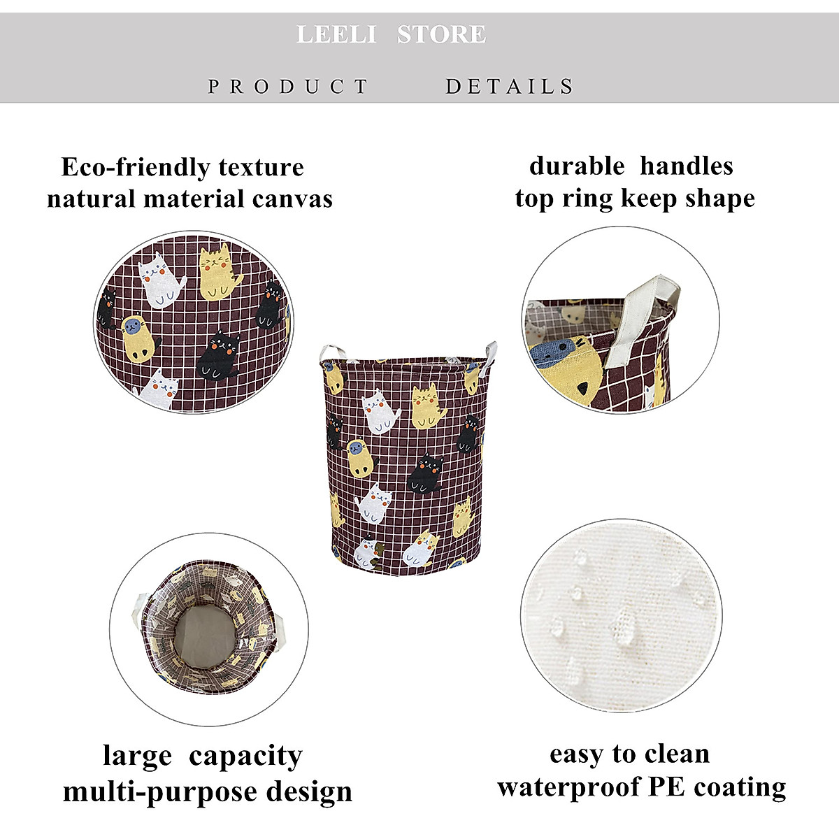 LEELI Laundry Hamper with Handles Collapsible Canvas Laundry Basket,Waterproof Storage Basket Home Organizer for Nursery,Clothes,Toys,Baby Hamper19.7×15.7(rec dark blue dinosaur)