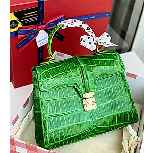 Genuine Green Crocodile Alligator Leather handbag, Crocodile Women Tote, Alligator Women Purse, Lady Bags