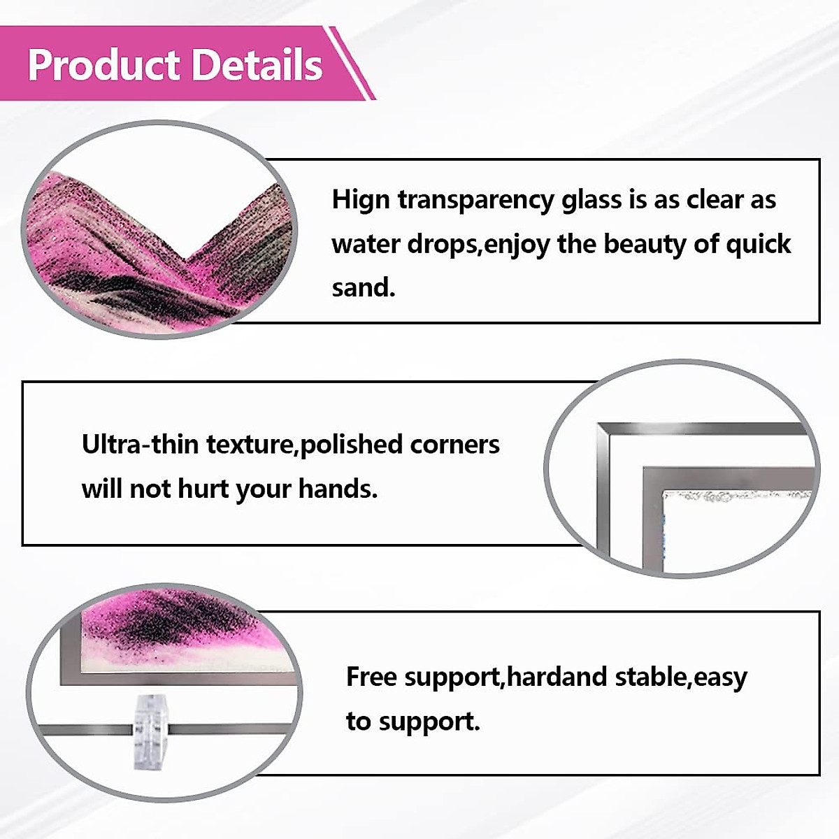 Muyan Moving Sand Art Picture Sandscapes in Motion Dynamic Sand Picture Glass 3D Deep Sea Display with Stand Decor Desktop Home Office Creative Gift (Pink, 7x9 in)