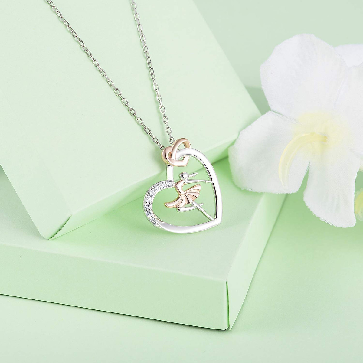 925 Sterling Silver Heart Ballet Dance Lovers Dancer Necklace Ballerina Silhouette Jewelry Gift for Women