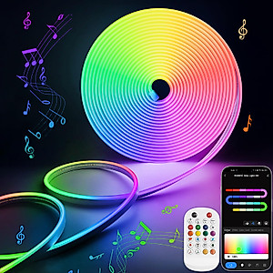12v RGB Led Light Strip,Flexible Led Strip Lights IP65 Waterproof Cuttable Led Neon Flex Alexa WiFi Compatible Silicone 16.4ft Color Changing Bluetooth Phone App Control with Remote for Party DIY