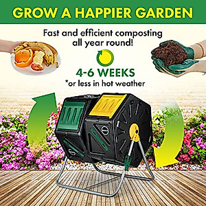 Dual Chamber Compost Tumbler – Easy-Turn, Fast-Working System – All-Season, Heavy-Duty, High Volume Composter with 2 Sliding Doors - (2 – 18.5gallon /70 Liter)