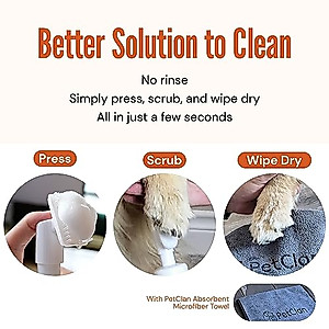 PetClan Citrus Naturally Formulated Dog Paw Cleaner with 'Squarub' Brush|USA Brand|No-Rinse Sulfate-Free Dry Shampoo For Dogs|Gift Box with Microfiber Absorbent Towel