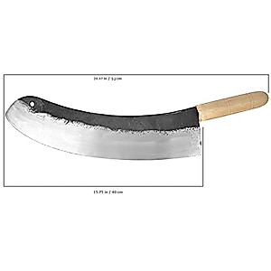 Healinnova Carbon Steel Handmade Forged Gourmet Professional Chef Chopping Curved Mincing Knife Kebab Big Blade Kitchen Cleaver - Pizza Cutting Show (15.7 in / 40 cm)