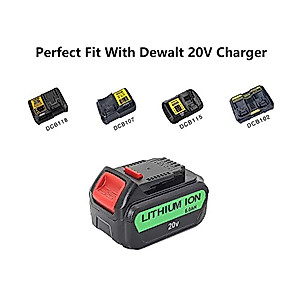 DEWQKI 2 Packs DCB206 DCB204 6.0Ah 20V Battery, Replace for Dewalt 20v Battery DCB200 DCB201 DCB203 DCB205 DCB207, Compatible with Dewalt 20V Max XR Cordless Tools