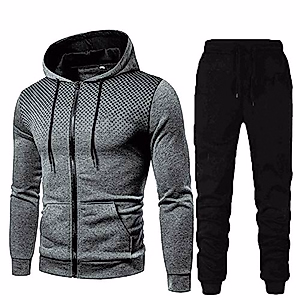 Sweatshirts for Men Color Block 2 Piece Outfits Casual Full Zip Sweatsuit Patchwork Sport Hoodies and Pants Set Black Sweatshirt Hoodies Blank Hoodies Hoodies,(B-Gray,L)