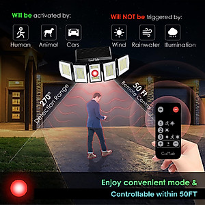 GeoMade Bright Solar Flood Lights Outdoor Waterproof Dusk to Dawn, Powered Security Spot Lighting, Motion Sensor Lamp for Yard Outside House Patio Backyard Porch Power 300 LED (5Head*1Pack)