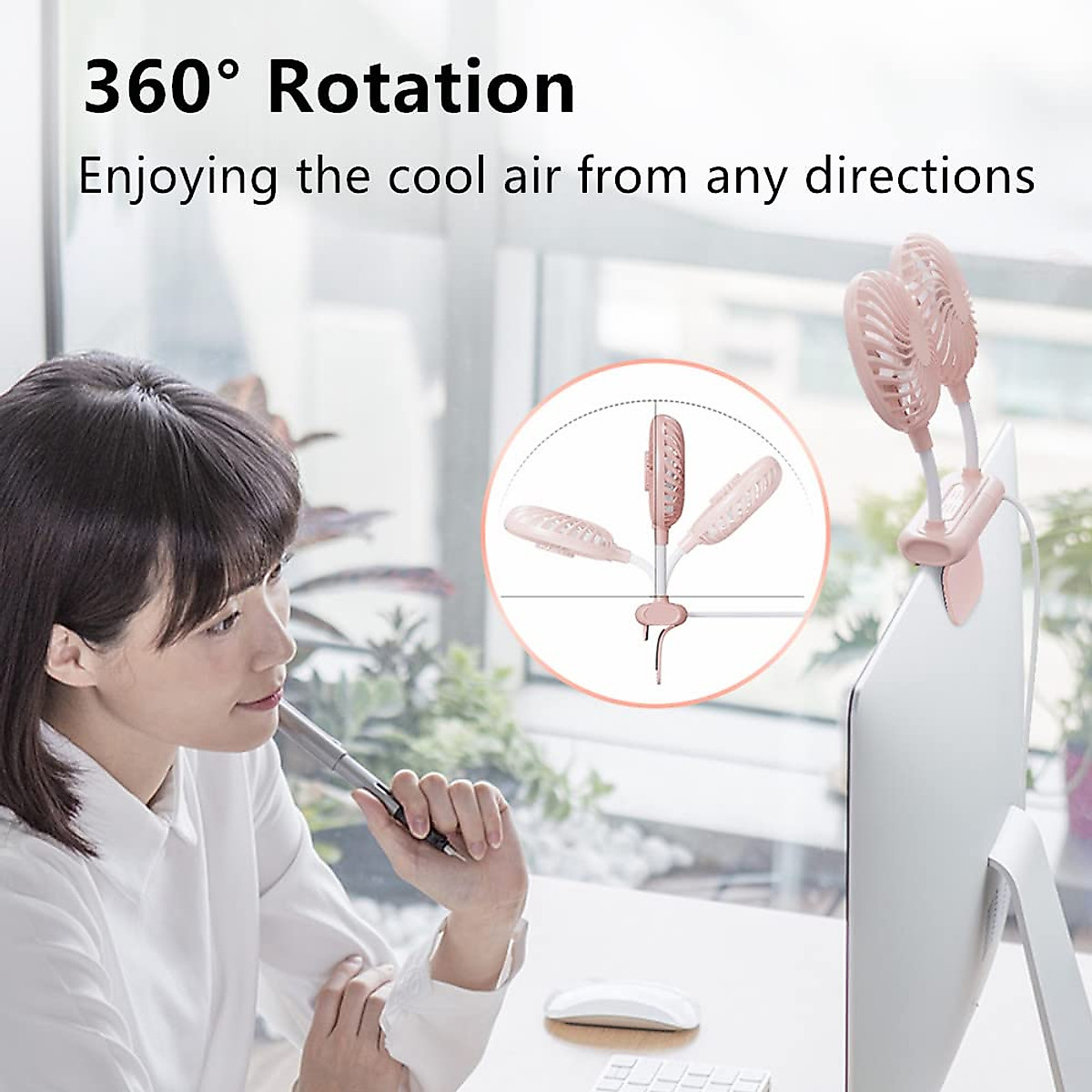 THRRLY Desktop Fan, Monitor Clip on Fan with 2 Fan Heads, 3 Speeds Office Desk fan USB Powered Cooling Fan with Sturdy Adjustable Clamp, Strong Wind Quiet Personal USB Small Fan for Laptops, Desktop.