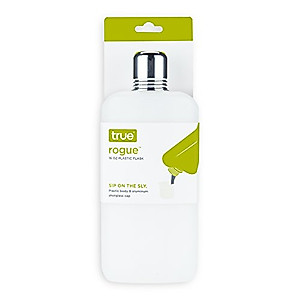 True Rogue Plastic Flask for Liquor - Hidden & Discreet 16oz White Plastic Flask with 1oz Aluminum Shot Glass Cap for Travel & Cruise Liquor Beverages - Set of 1
