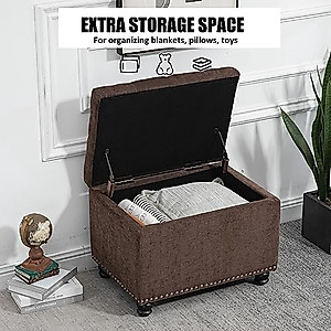 J.C.UP Upholstered Tufted Storage Ottoman, Storage Ottoman Footstool with Safety Hinge Button-Tufted Seat, Storage Bench for Bedroom Living Room Storage Toy Box(Brown-Fabric)