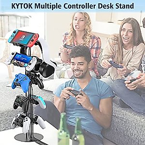 Kytok Controller Stand 5 Tiers with Cable Organizer for Desk, Universal Controller Display Stand Compatible with Xbox PS5 PS4 Nintendo Switch, Headset Holder & Desk Mounts for 10 Packs Controller