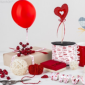 Valentine I Love You Ribbon Roll - 100 Yards, Red Heart Ribbon Wired | Red and White Valentine Ribbon for Gift Wrapping | Hearts Print Valentines Ribbon for Flower Crafts | Valentine Curling Ribbon