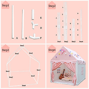 Princess Castle Play Tent for Kids, 100% Natural Fabric Extra Large Foldable Fairy Pink Tent for Girls, Playhouse with Lights and Flags for Children Indoor & Outdoor by WOOD CITY (52"x 40"x 47")