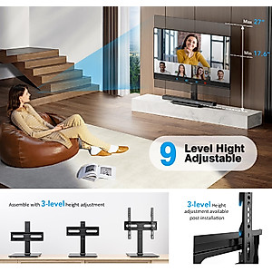 Universal TV Stand - Table Top TV Stand for 27-60 inch LCD LED TVs - 9 Level Height Adjustable TV Base Stand with Tempered Glass Base & Wire Management, VESA 400x400mm