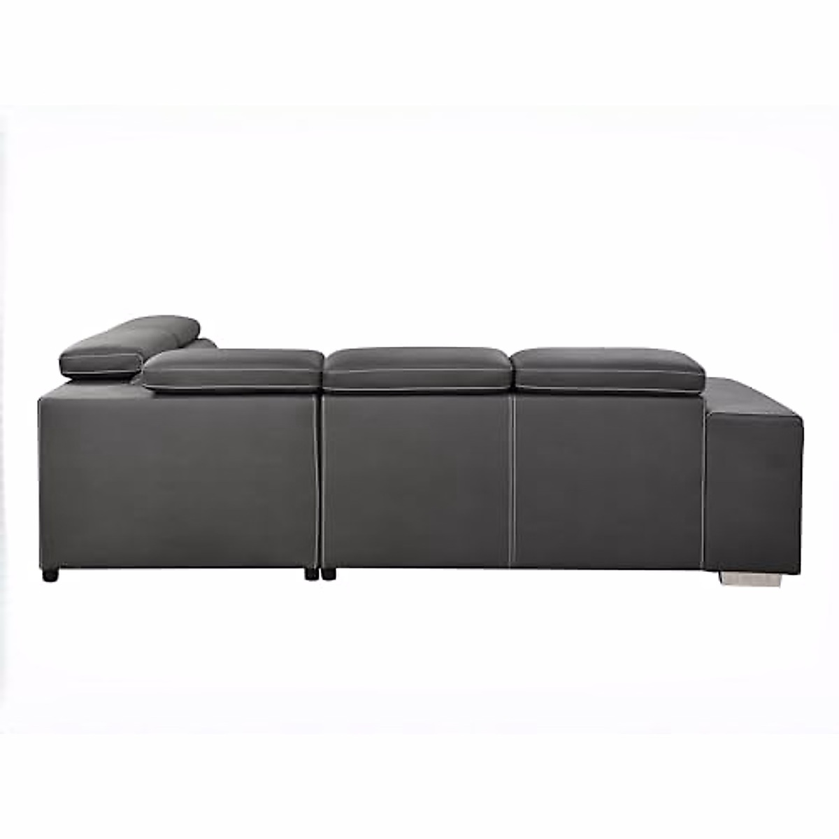 THSUPER 104'' Microfiber Sectional Sleeper Sofa with Pull-Out Bed, Sofa with Chaise & Storage Ottoman. 5 Seater L-Shaped Couch with Adjustable Headrest and Stools. Charcoal Grey