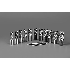 Annular Cutter Set 13 pcs JESTUOUS 3/4 Inch Weldon Shank 1 Cutting Depth and Cutting Diameter from 7/16 to 1-1/16 for Mag Drill Press HSS Standard Kit Two Flat with 2 Pilot Pins